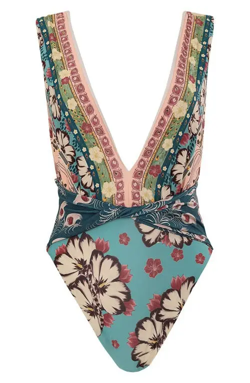 Agua Bendita Ellis Plume Floral Twist One-piece Swimsuit