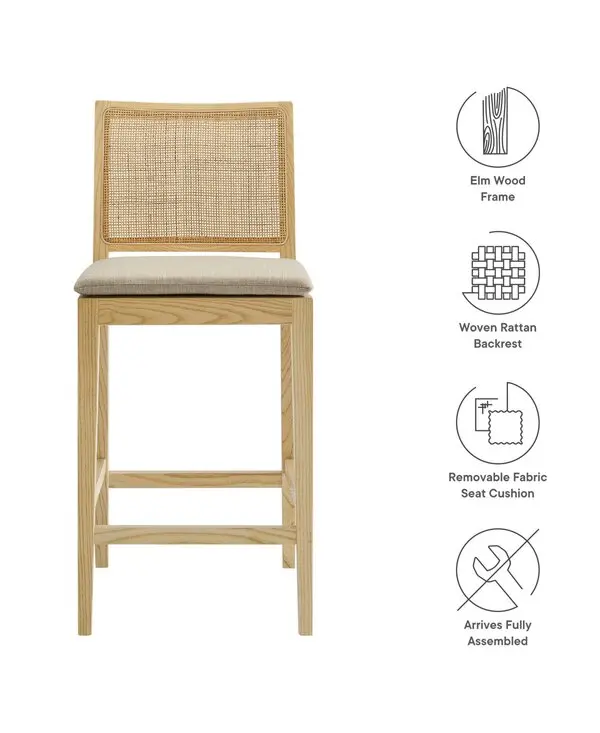 MODWAY Ovard Wood And Rattan Counter Stool