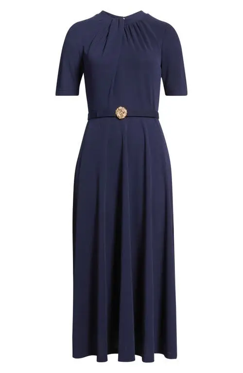 Anne Klein Twist Neck Belted Midi Dress