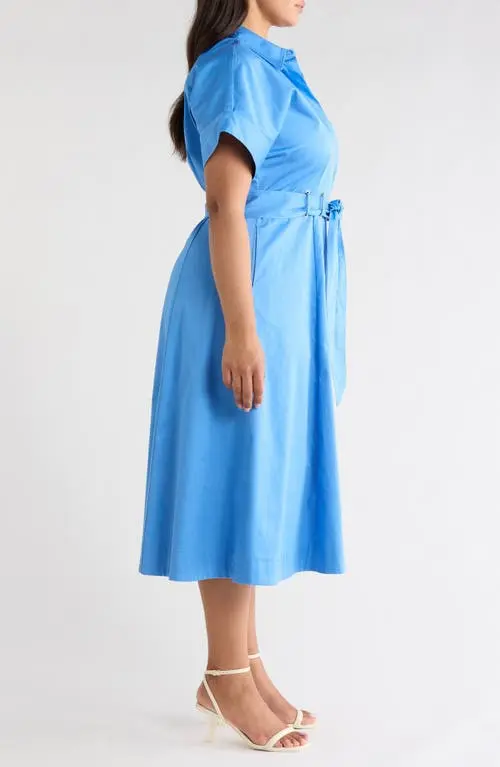 Anne Klein Grommet Detail Belted Stretch Cotton Shirtdress