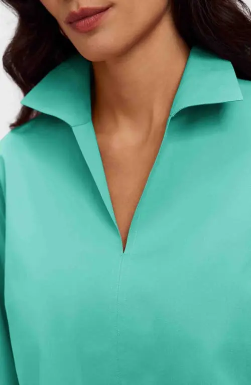 Foxcroft Agnes Cotton-blend Popover Top - Biscay Green
