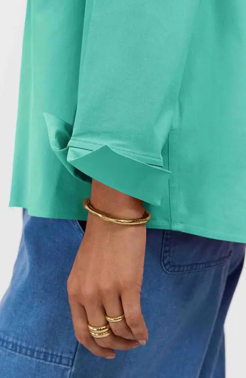 Foxcroft Agnes Cotton-blend Popover Top - Biscay Green