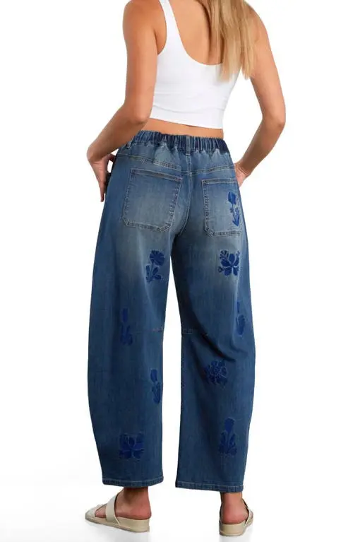 HINT OF BLU Embroidered Barrel Leg Drawstring Jeans - Ace Blue