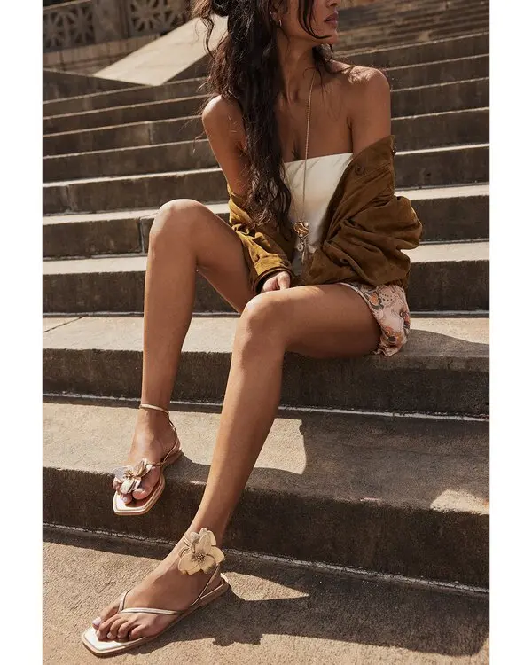 Free People Magnolia Leather Thong Sandals - Gold