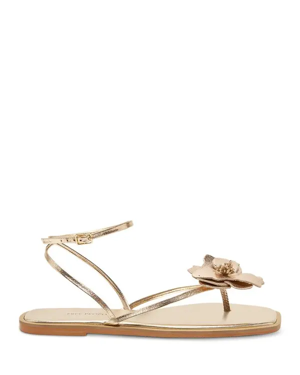 Free People Magnolia Leather Thong Sandals - Gold