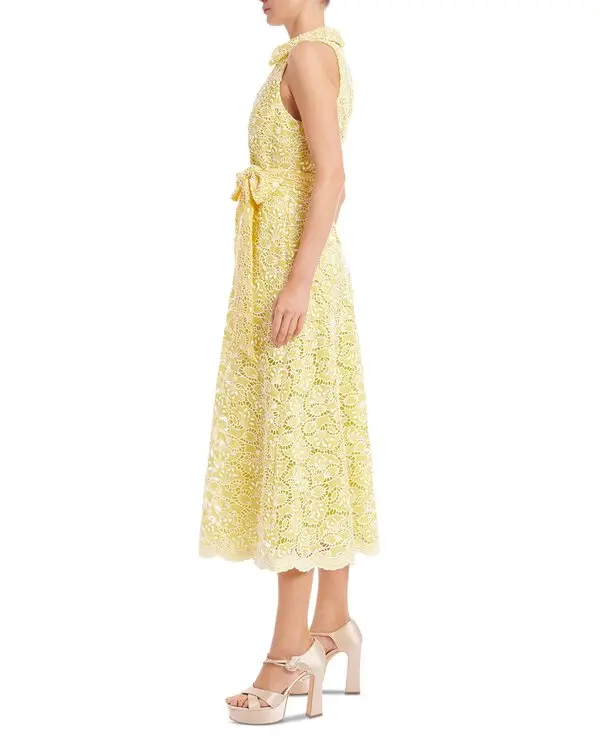 Badgley Mischka Eyelet Lace Halter Midi Dress
