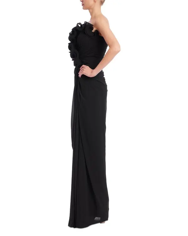 Badgley Mischka Pleated Ruffle Strapless Gown