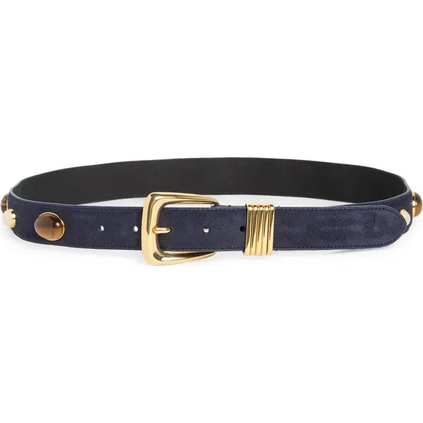 Veronica Beard Arch Stone Embellished Suede Belt - Navy