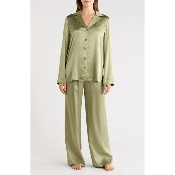 REFORMATION Ella Silk Pajamas - Artichoke