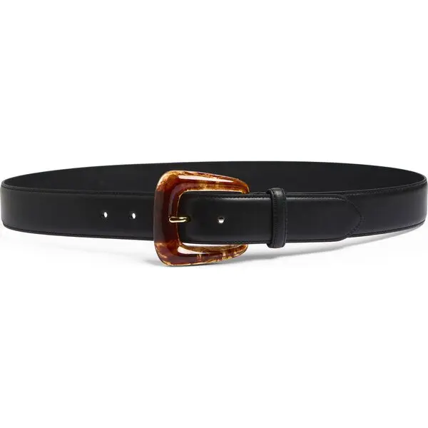 Veronica Beard Resin Buckle Leather Belt - Black