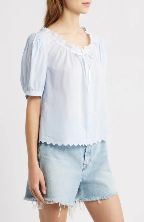 FRAME The Serene Eyelet Trim Cotton Top - Powder Blue Multi