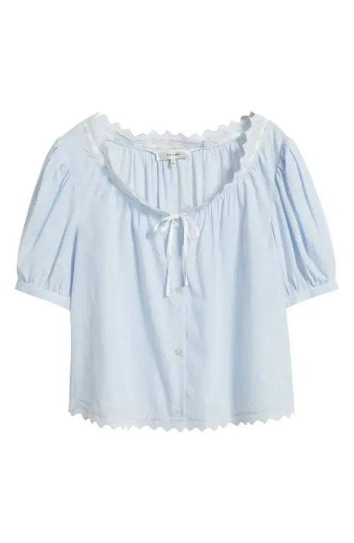 FRAME The Serene Eyelet Trim Cotton Top - Powder Blue Multi