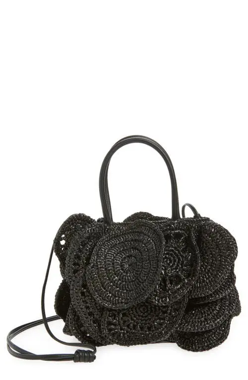 Farm Rio Woven Flower Handbag - Black