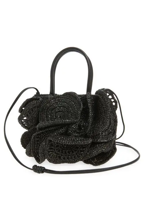 Farm Rio Woven Flower Handbag - Black