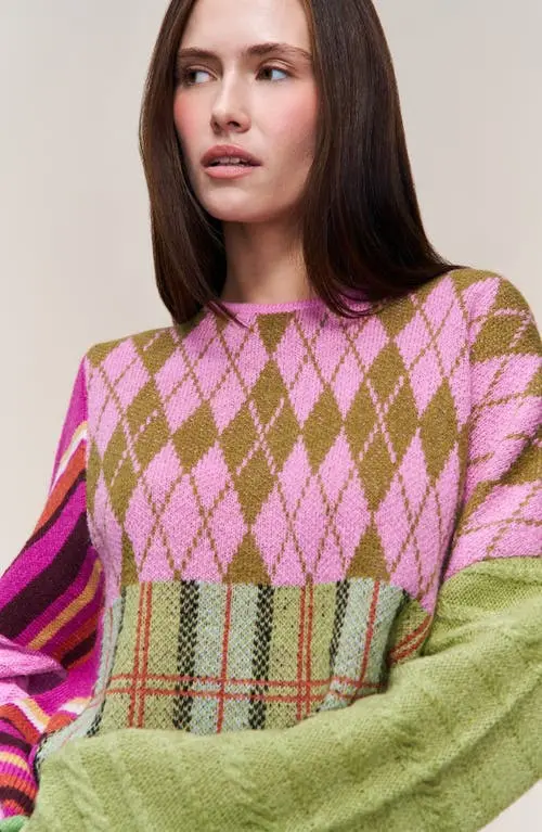 GUIZIO Zuri Patchwork Knit Sweater - Pink Multi