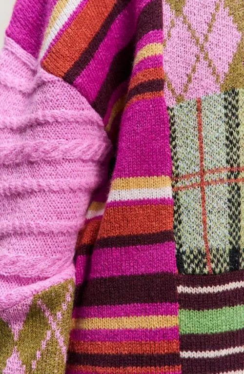 GUIZIO Zuri Patchwork Knit Sweater - Pink Multi