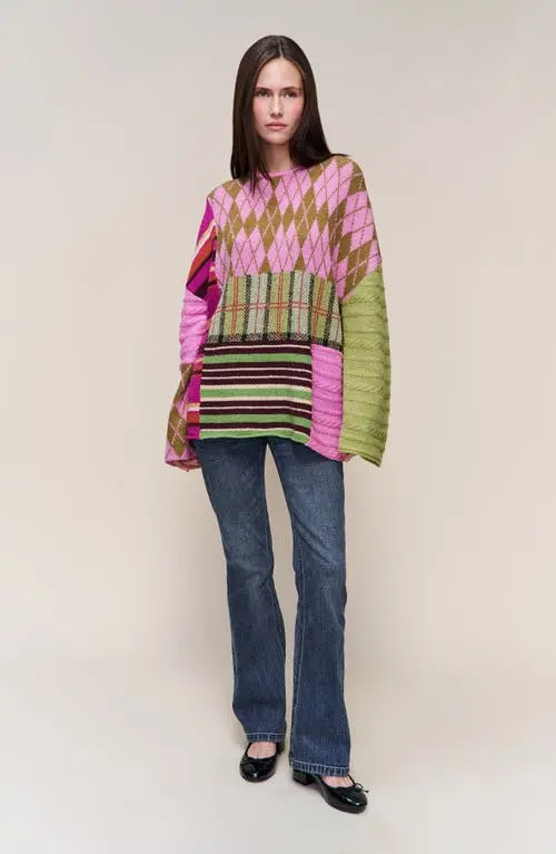GUIZIO Zuri Patchwork Knit Sweater - Pink Multi