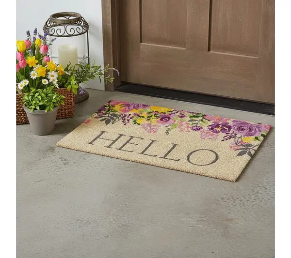 HOMEROOTS 18' X 30' Floral Hello Outdoor Coir Door - One-color