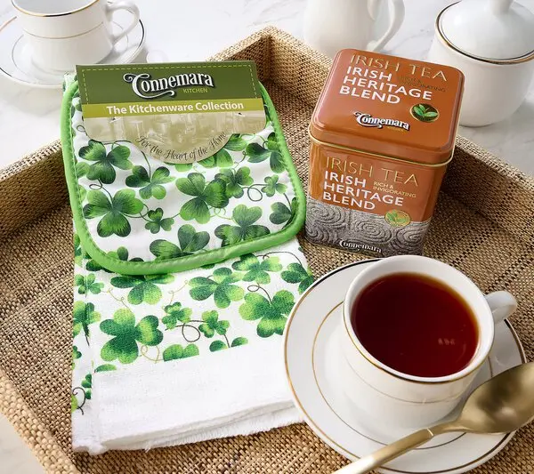 CONNEMARA MARBLE Connemara Kitchen Tea Towel & Tea Caddy Set W/ 50ct Tea - One-color