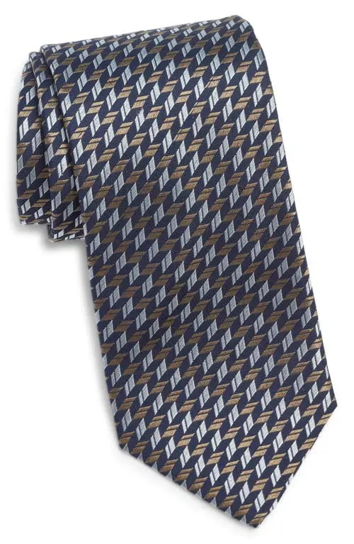 Canali Geometric Silk Neck Tie - Navy