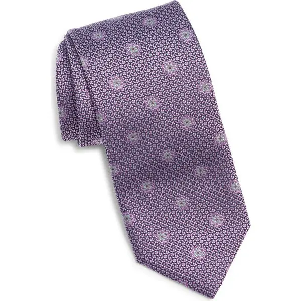 Canali Flower Embroidered Silk Tie - Purple