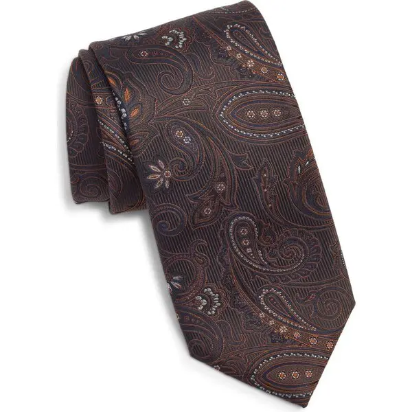 Canali Paisley Silk Neck Tie - Dark Brown