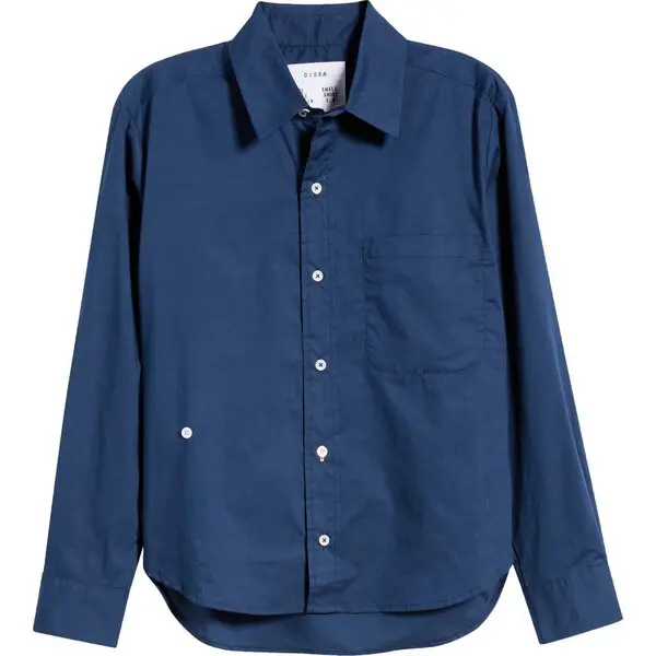 CISSA Relaxed Fit Button-up Wrap Shirt - Navy Blue