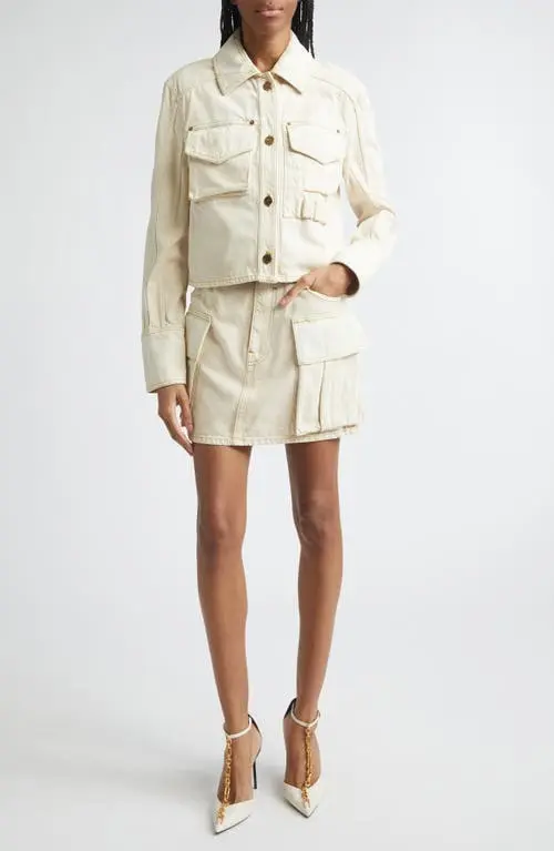Balmain Faded Denim Miniskirt - Beige