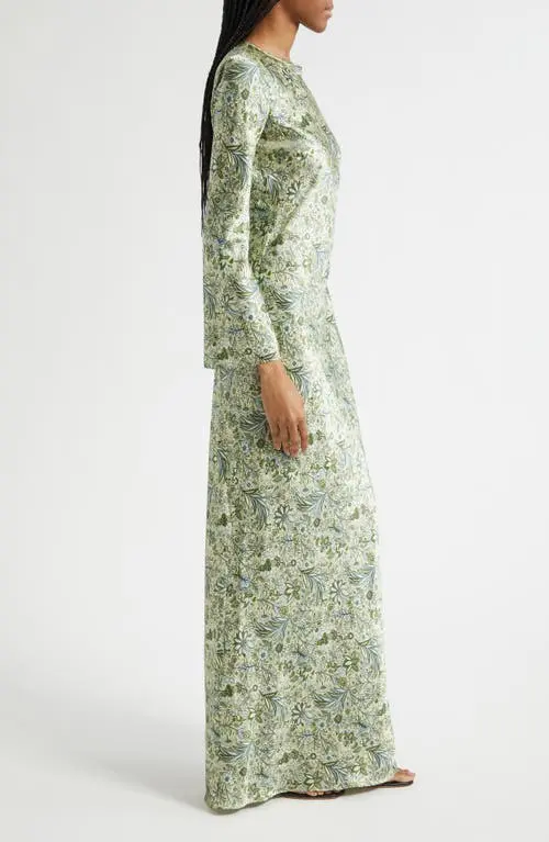 Veronica Beard Gemma Paisley Floral Long Sleeve Maxi Dress - Light Pistachio Multi