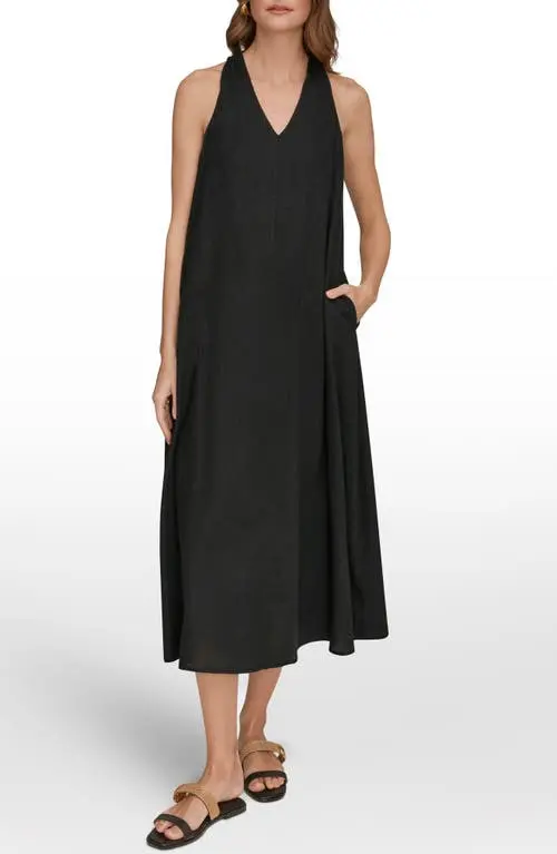Donna Karan New York Sleeveless Linen Blend Midi Dress - Black