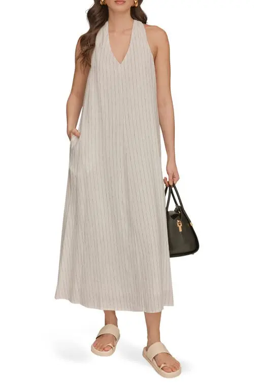 Donna Karan New York Sleeveless Linen Blend Midi Dress - Cream/black
