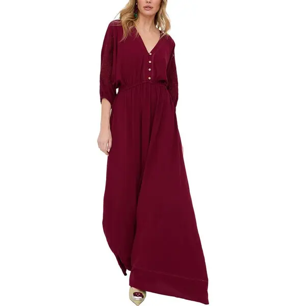 RAFFYA Somerton Kaftan Maxi Dress - Burgundy