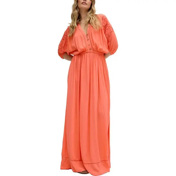 RAFFYA Somerton Kaftan Maxi Dress - Coral