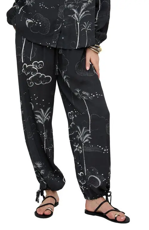 RAFFYA Palm Print High-waisted Trousers