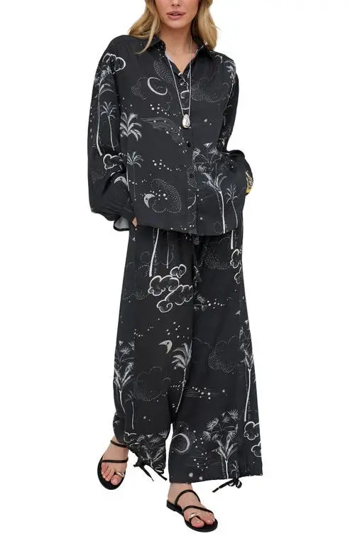RAFFYA Palm Print High-waisted Trousers
