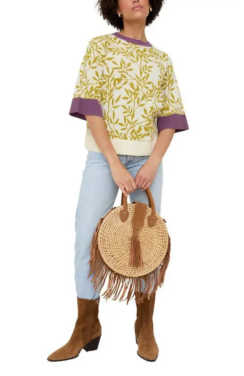 RAFFYA Daffodil Leaf Print Knitted T-shirt