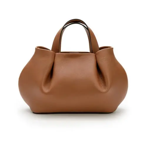 LA PORTEGNA Isabela Sculpted Full Grain Leather Shoulder Bag - Brown