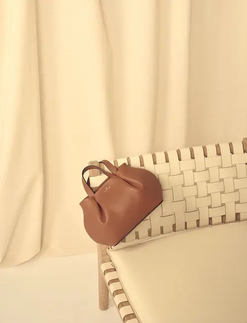 LA PORTEGNA Isabela Sculpted Full Grain Leather Shoulder Bag - Brown
