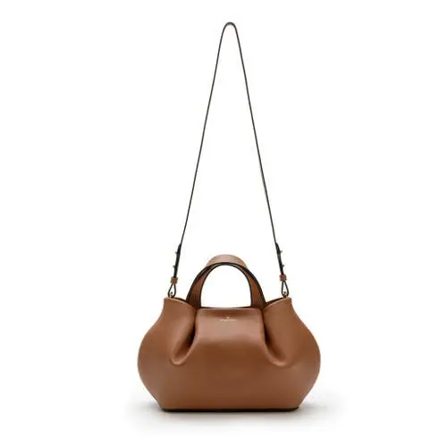 LA PORTEGNA Isabela Sculpted Full Grain Leather Shoulder Bag - Brown