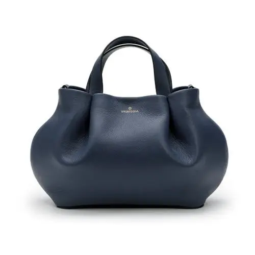 LA PORTEGNA Isabela Sculpted Full Grain Leather Shoulder Bag - Navy