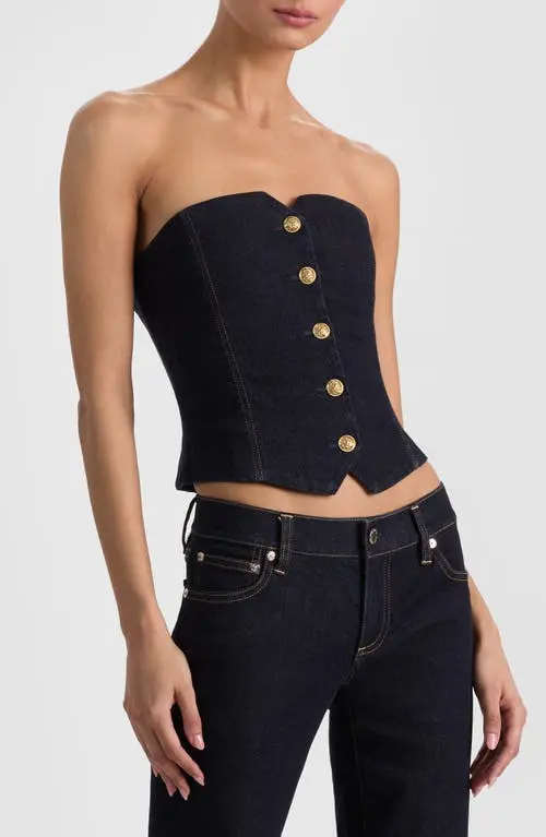 Alice + Olivia Kelcey Denim Corset Top - Dark Rinse