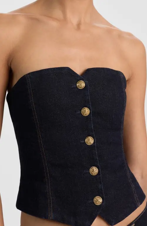 Alice + Olivia Kelcey Denim Corset Top - Dark Rinse
