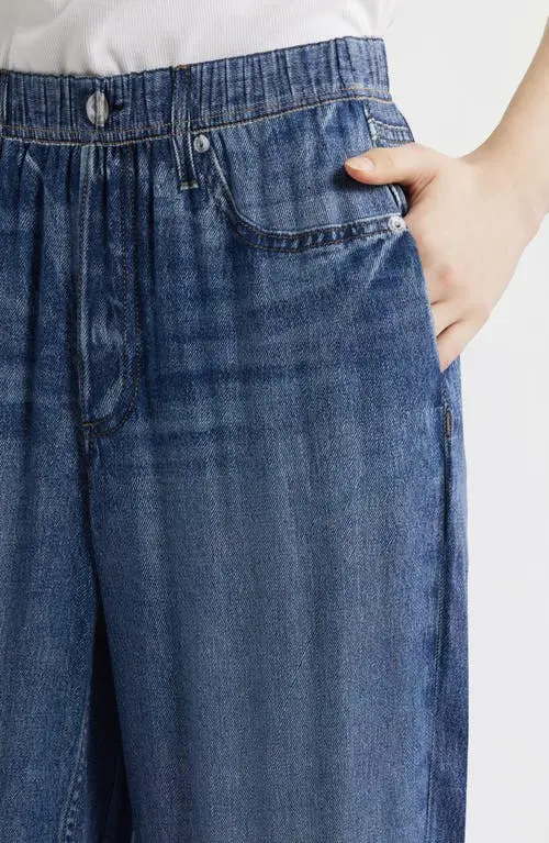 Rag & Bone Rb Miramar Slink Trompe L'oeil Faux Denim Wide Leg Lounge Pants - Lagoon