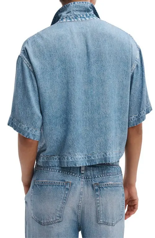 Rag & Bone Miramar Slink Abby Trompe L'oeil Faux Denim Crop Button-up Shirt - Muray