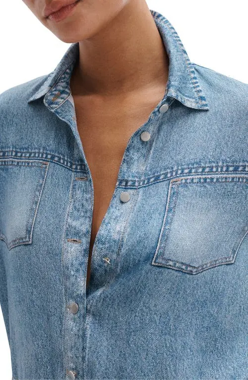 Rag & Bone Miramar Slink Abby Trompe L'oeil Faux Denim Crop Button-up Shirt - Muray