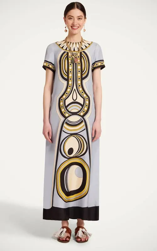 La DoubleJ Swing Tulip-print Silk Twill Dress - Sanctuary Placée Light Blue