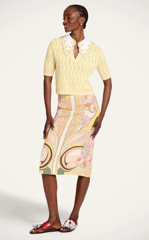 La DoubleJ Printed Pencil Skirt - Tulip Placée Pale Pink