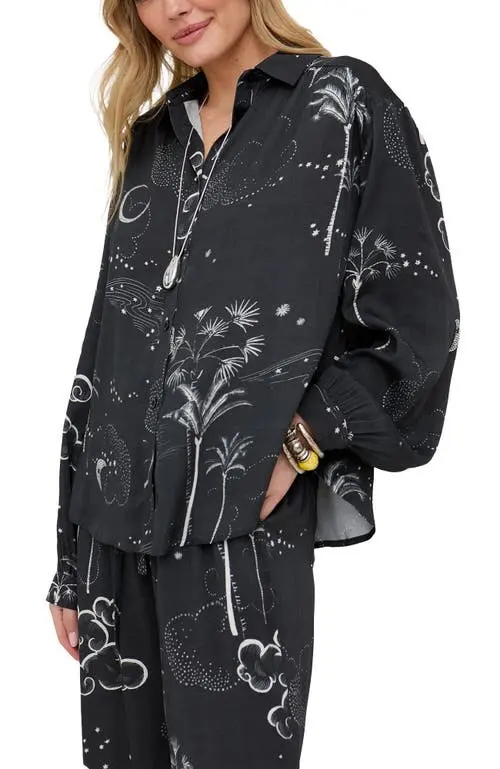 RAFFYA Palm Print Button-down Shirt