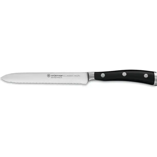 WUSTHOF Classic Ikon 5-inch Serrated Utility Knife - Black
