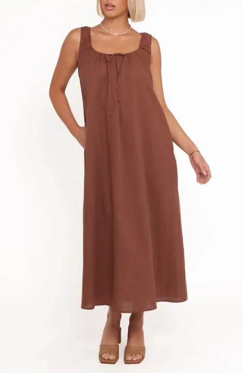 PETAL & PUP Bowman Cotton Midi Dress - Chocolate Brown